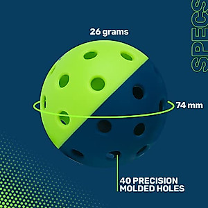 PCKL Optic Speed Pickleball Balls | Indoor & Outdoor | 4 Pack of Balls | Built to USAPA Specifications (Outdoor Duotone Navy/Neon Green)