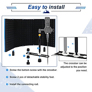 MSIZOY 5 Panel Foldable Microphone Isolation Shield with High Density Mic Sound Absorbing Foam Metal Shield for Sound Recording Studio Podcasts Gaming Singing and Broadcasting Equipment (Blue)