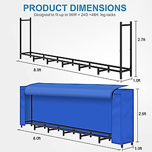 NANANARDOSO 8ft Firewood Rack Outdoor with Cover Combo Set Waterproof for Wood Storage, Adjustable Fire Log Stacker Stand, Heavy Duty Firewood Log Rack Holder for Fireplace Lumber Storage