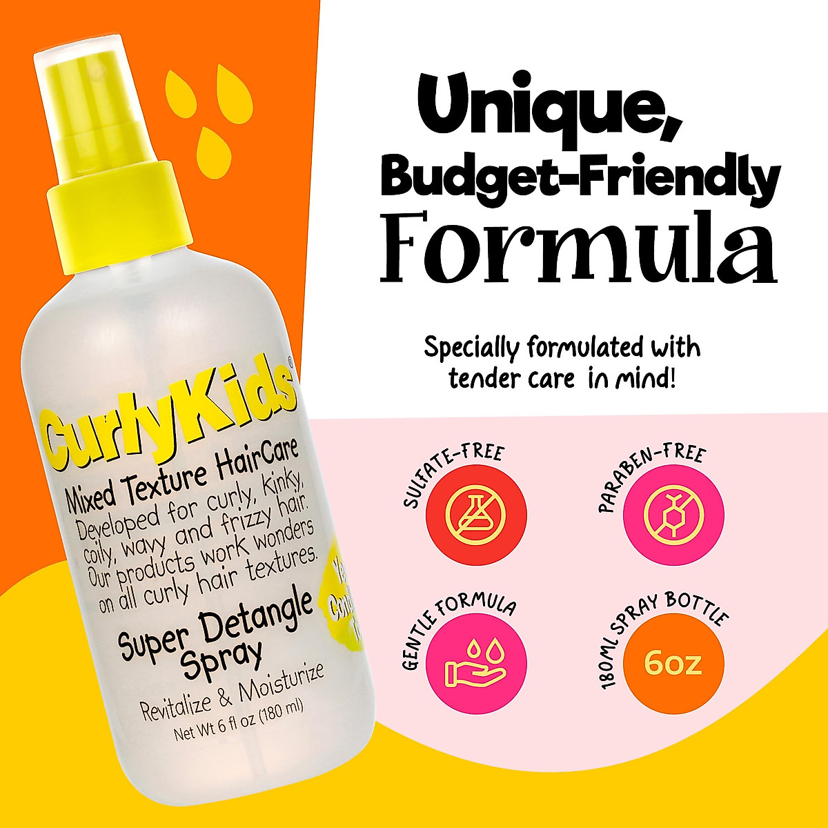 CurlyKids Super Detangling Spray | Frizz Control Hair Detangler Spray for Kids, Hair Care for Kinky, Wavy & Curly Hair, Sulfate & Paraben Free, 3 Pack