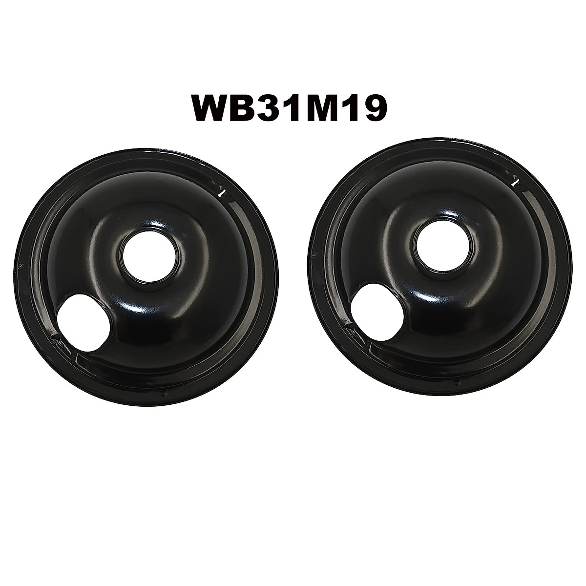WB31M19 and WB31M20 Range Cooktop Porcelain Drip Pans Replacement Set Compatible with GE Hotpoint Kenmore Range with Locking Slot - Includes 2 6-Inch and 2 8-Inch Pans, 4 Pack, Black