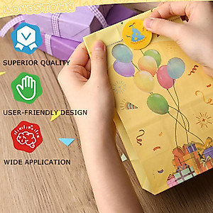 LovesTown 24PCS Party Favor Bags, 4.7"x 3.1"x 8.7" Colorful Treat Bags Balloon Paper Bags Goodie Bags with Stickers for Birthday Party Baby Shower Holiday Celebration