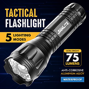 SAMLITE- LED Tactical Flashlight with 5 Options, Bright LED Light, Laser Pointer, UV Blacklight, Green Light and Magnetic Bottom - Water Resistant - (3 AAA Batteries Included)