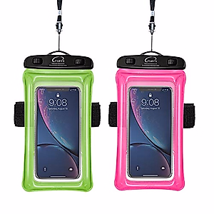 PSHYX Universal 100 Feet Waterproof Phone Pouch Floating Case with Arm Band for iPhone 13 12 11 Pro Max XS XR X 8 7 6S Plus Samsung Google LG Phone up to 7 Inch (Pack of 2) (Pink+Green)