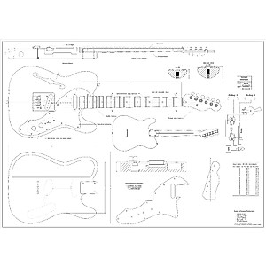 Full Scale Plans for the Fender Telecaster 1969 Thinline Electric Guitar - actual size