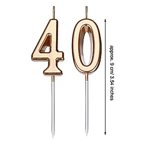 40th Birthday Candles Cake Number Candles Happy Birthday Cake Candles Topper Decoration for Birthday Wedding Anniversary Celebration Favor, Champagne Gold