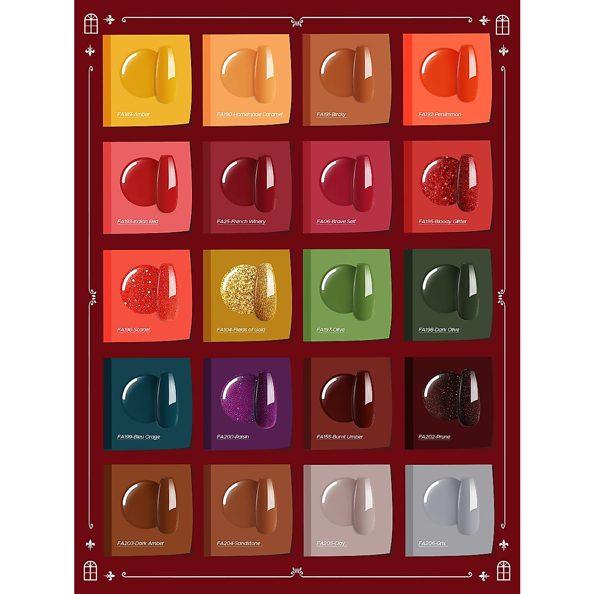 MEFA Fall Gel Nail Polish Set 23 Pcs, 20 Colors Autumn Halloween Brown Burgundy Orange Glitter Dark Green Blue Nail Gel Kit Nail Art with Glossy&Matte Top Base Coat, Manicure DIY Salon Gifts