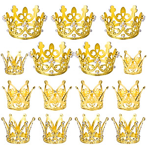 Ayfjovs 15 Pieces 3 Size Crown for Cake Topper Mini Baby Crown Tiny Queen Crowns for Flower Bouquet Accessories Mother's Day Women Lady Girl Wedding Baby Shower Birthday Valentines Party Decoration