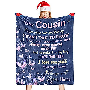 CUXWEOT Custom Blanket with Name Personalized to My Cousin Butterfly Soft Fleece Throw Blanket for Gifts (50 X 60 inches)