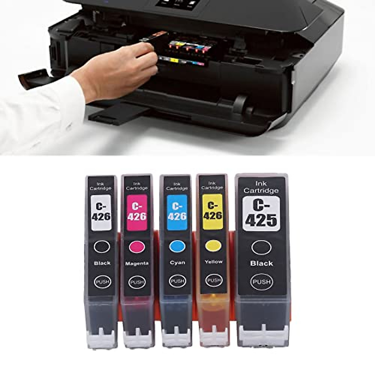 Inkjet Cartridge Replacement ABS Housing Ink Cartridge Accessories Multi Colors for PIXMA Hospital School Government (BK BK C M Y 5 Colors)