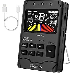 Ueteto Metronome Tuner for All Instruments, Rechargeable Digital Metronome with English Vocal Counting and TAP Function, Tuner with Guitar, Bass, Violin, Ukulele and Chromatic Tuning Modes