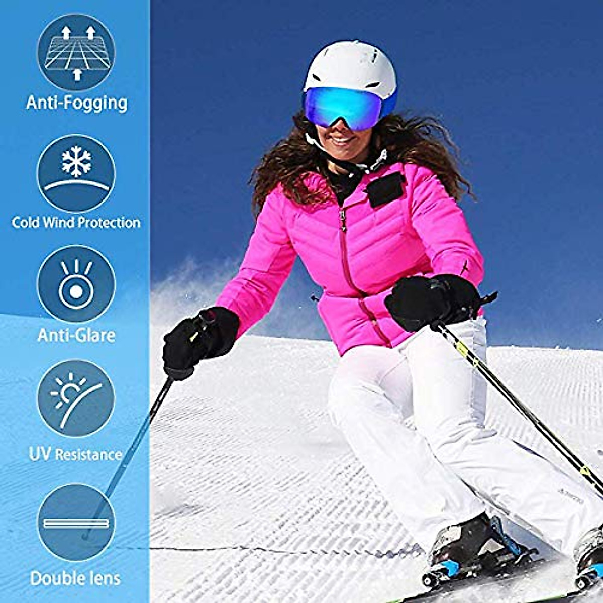 Snowboard Goggles UV Protection Dual Lens Anti Fog Snow Sports Goggles ，Men Women Youth Ski Goggles (VLT17.5% Blue Frame Blue Lens)