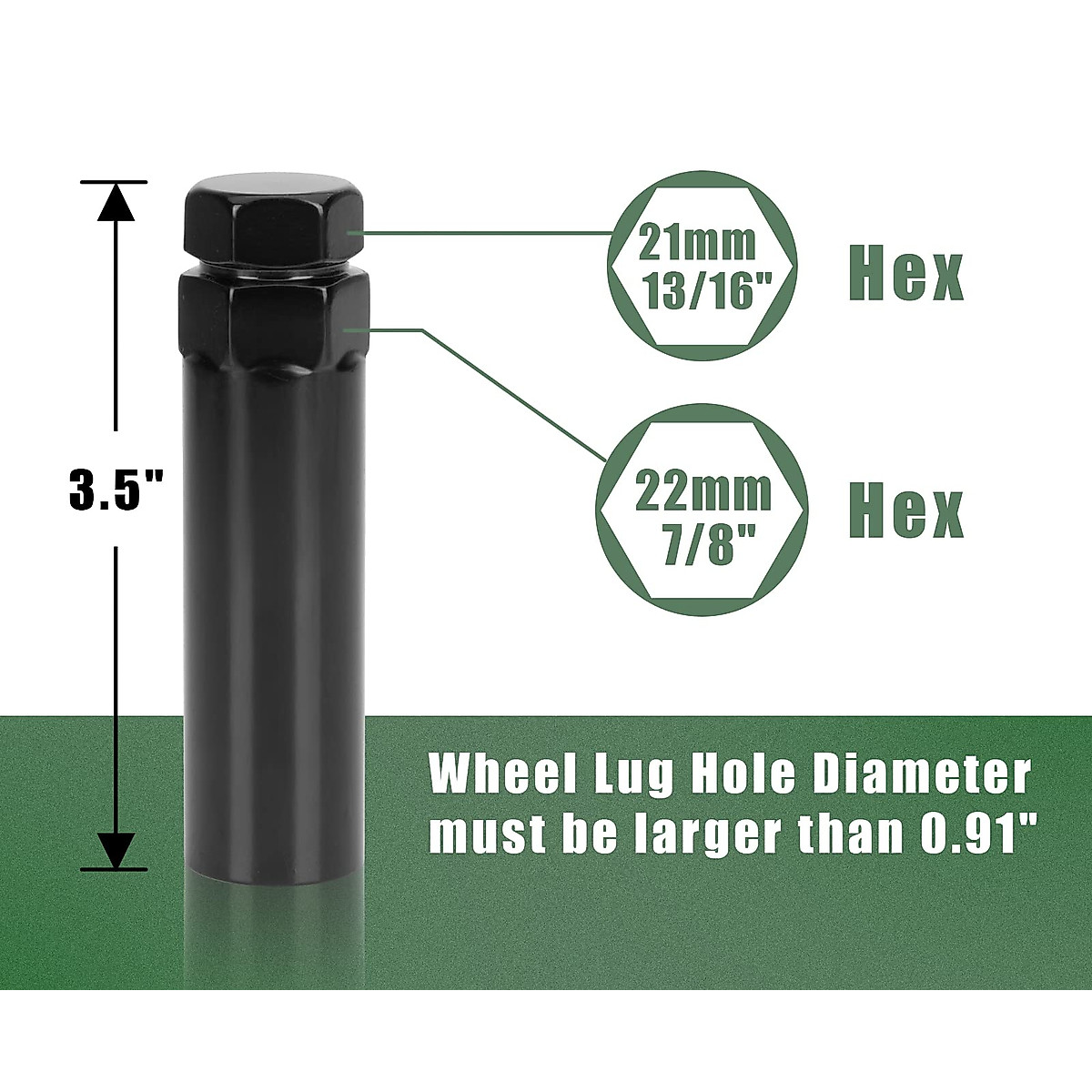 7 Spline Lug Nuts Key Tuner Large Socket Lugnuts Tool for Wrench with 13/16inch(21mm) and 7/8inch(22mm) Hex Replacement 14x1.5 14x2 9/16 Wheel Lug Nut Drive Lock Black 20mm Inner Diameter