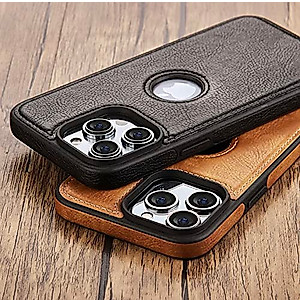 N.N Compatible for iPhone 14 Pro Max 6.7 Vegan Leather case, Luxury, Elegant and Beautiful Design case Non-Slip Grip Vintage Looking Perfect Stitching Leather case (Brown)
