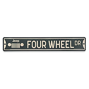 Open Road Brands Jeep Four Wheel Drive Street Sign - Jeep Metal Street Sign for Garage, Man Cave or Shop