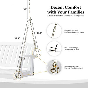 VINGLI Upgraded Heavy Duty 880 LBS 4 FT Patio Wooden Porch Swing Solid Fir Wood, Outdoor Handing Swing Bench for Garden | Yard | Balcony | Tree, White