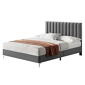 IDEALHOUSE Queen Bed Frame Modern Velvet Upholstered 11 Inch Bed Frame with Headboard No Box Spring Needed (Queen (U.S. Standard))