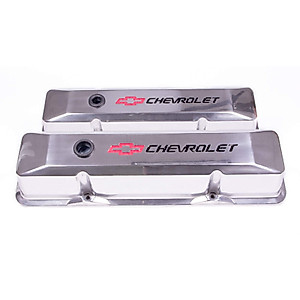 ProForm Valve Cover, Die-Cast, Tall, Baffled, Breather Hole, Recessed Chevrolet Bowtie Logo, Aluminum, Polished, Small Block Chevy, Pair (141-108)