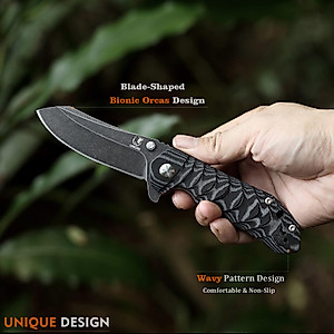 UMOGI Folding Knife - 14C28N Blade, Linen Micarta Handle Safety Liner Lock - Outdoor Camping Hiking Knife, Father’s Day Men Husband Gifts. With Screwdriver for DIY