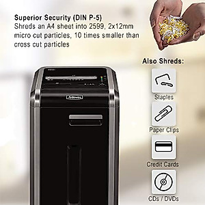 Fellowes Powershred 225Mi 100% Jam Proof 16-Sheet Micro-Cut Commercial Grade Paper Shredder (4620001), Black