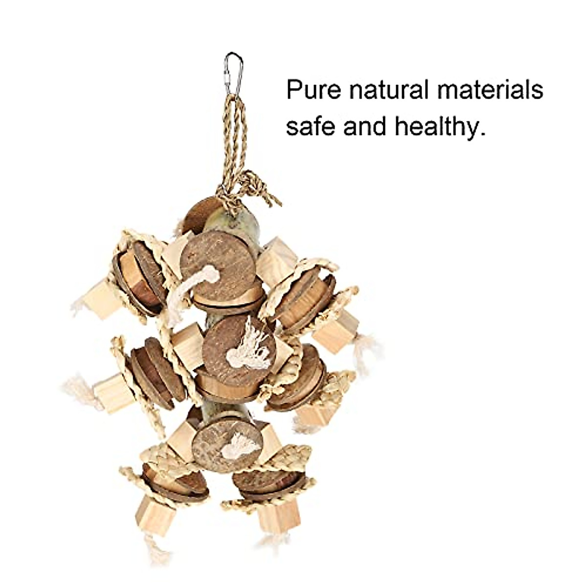 Zerodis Parrot Chewing Toy, Bird Coconut Beak Grinding Plaything Toy Parrot Cage Bite Toys with Blocks for Conures Cockatiels African Grey Macaws