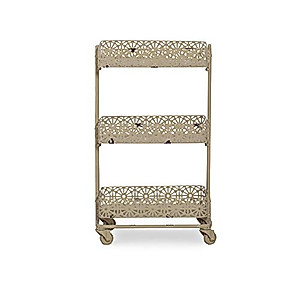 Linon Cream Three Tier Metal Rolling Melissa Cart, 29.5" x 17" x 11"