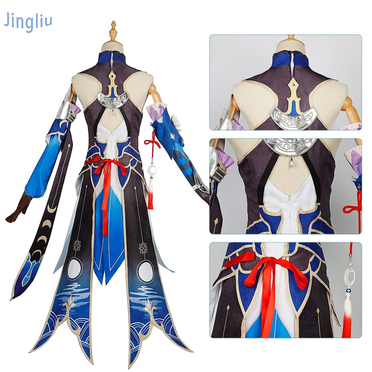 XiongXiongLe Honkai Star Rail 3 JingLiu Cosplay Costume Uniform Full Dress Set Halloween Suits for Girls Cos Party Festival Comic Con Christmas(Adult Costumes,S)