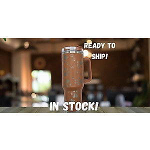 Etched Paw Puppy Print 40 oz Tumbler with Handle Stainless Steel (Brown)