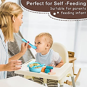 Potchen 4 Set Silicone Baby Bowls with Lid Spoon and Fork Suction Bowls for Baby Toddler Self-feeding Baby Food Bowl First Stage Dishwasher and Microwave Safe, 4 Colors
