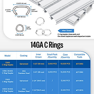 meite C560-14 Gauge 1-1/2-Inch Crown Galvanized C Rings Staples Compatible with MTC560 14GA Hog Ring Plier in Wire Fastening, Building Landscape Gabions (10,000 PCS)