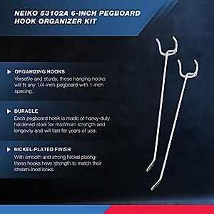 Neiko 53102A 6” Pegboard Hook Organizer Kit, 50 Pack, Hanging Hooks Set for Garage Organization, Great for Wall Hanging and Shelving, Tool Storage, Craft Organizing
