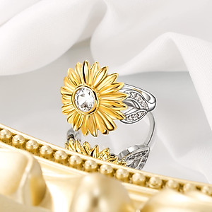 BriLove Sunflower Ring for Women with Cubic Zirconial Floral Cocktail Party Statement Ring Size 8