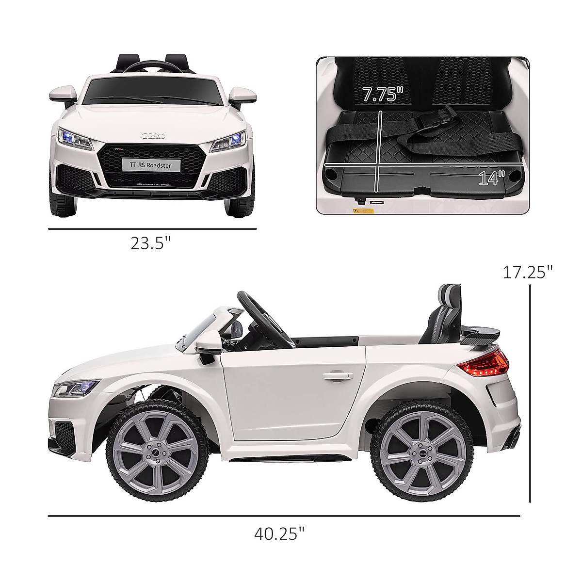 Aosom 6V Kids Electric Ride On Car, Licensed Audi TT RS with Suspension System and Remote Control, Horn, 5 Songs, Lights, MP3 Player, White
