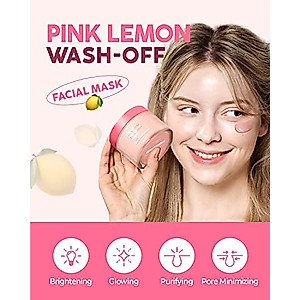 Glam Up Brightening Pink Lemon Clay Mask | Vegan Facial masks, Brightening Pink Clay Mask for Dark Spots | Gentle Exfoliating Hydrating Face Masks Skin care, Pore Cleansing Blackhead remover - (125ml/4.23 Oz)