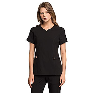 Cherokee Statement Women Scrubs Top Ribbed V-Neck CK695, M, Black