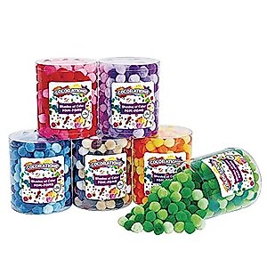 Colorations Pom-Poms – Pack of 1,500 – Colorful Pom-Poms for Arts and Crafts, Includes 6 Jars with 6 Different Colored Pom-Poms, Fun and Versatile Crafting Supplies for Classroom and Home Learning