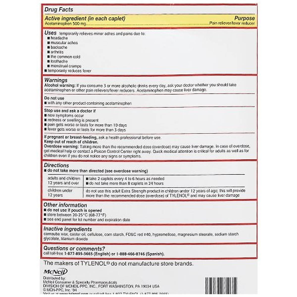 Tylenol Extra Strength Caplets, 100 Count, Pack of 2