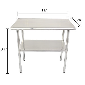 STEELBUS 24 x 36 Inches Stainless Steel Table,NSF Commercial Heavy Duty Kitchen Prep & Work Table with Adjustable Under Shelf,Metal Food Workstation,for Restaurant, Home and Hotel…