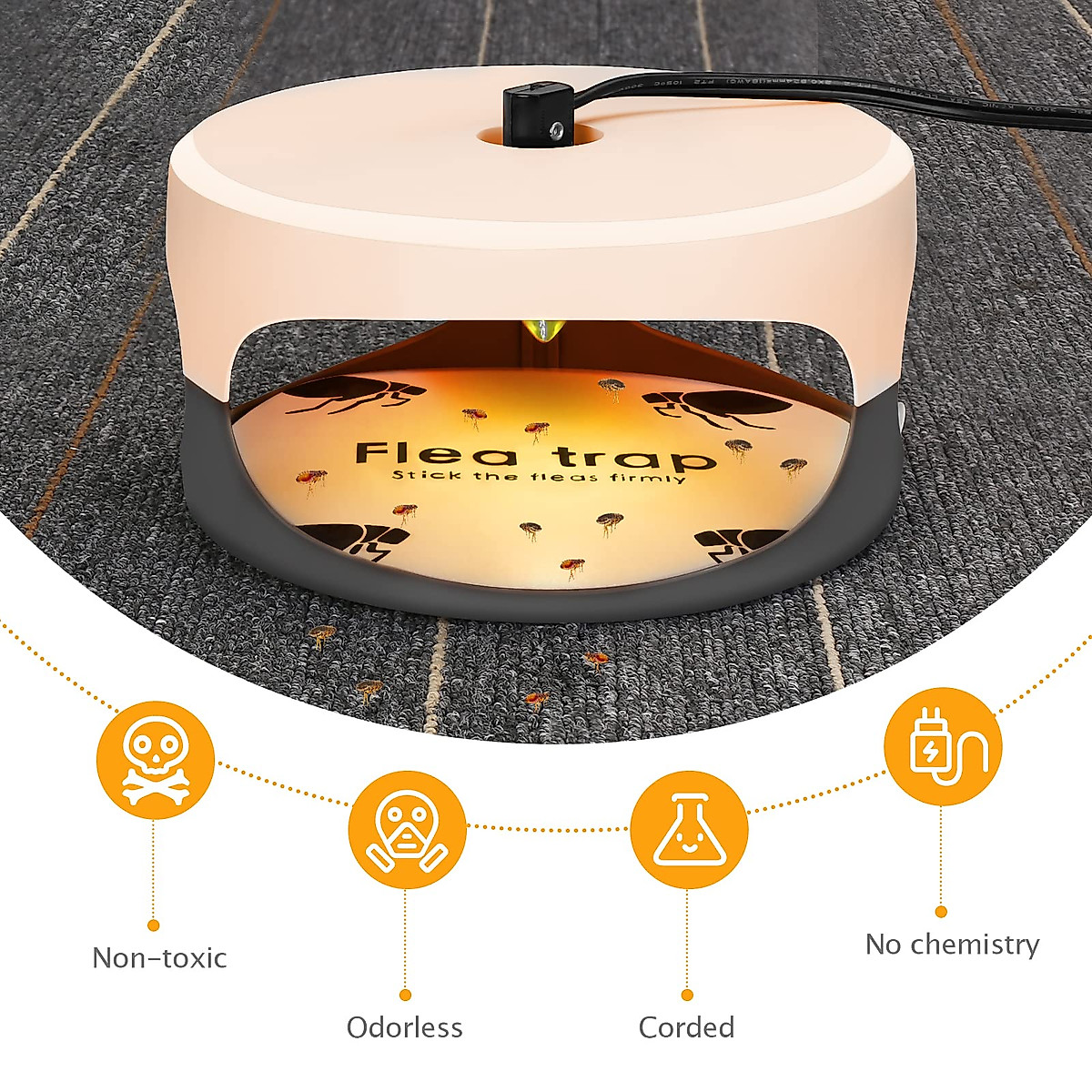 Flea Traps for Inside Your Home 2 Packs, Flea Light Trap for Indoor, Bed Bug Killer with Sticky Pads & Light Bulb Replacement, Natural Flea Insect Infestation Treatment Trap