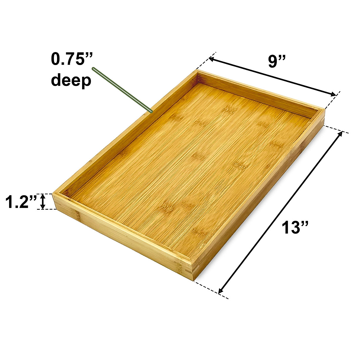 Bam & Boo - Natural Bamboo Serving Tray Modern Rectangular - for Food, Drinks, Decor, Vanity in Home, Kitchen, Bathroom, Coffee Table, Bed(Medium, 13” x 9" x 1.2")