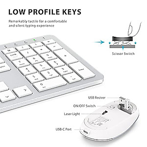 iClever GK08 Wireless Keyboard and Mouse - Rechargeable, Ergonomic, Quiet, Full Size Design with Number Pad, 2.4G Stable Connection Slim Mac Keyboard and Mouse for Windows Mac OS Computer