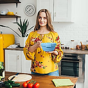 GISHO Collapsible Bowl, Collapsible Silicone Bowl With Lids, Ideal for Camping & Hiking, Picnic, RV, Travel, Dishwasher & Microwave Safe 36oz (Lemonade Pink)