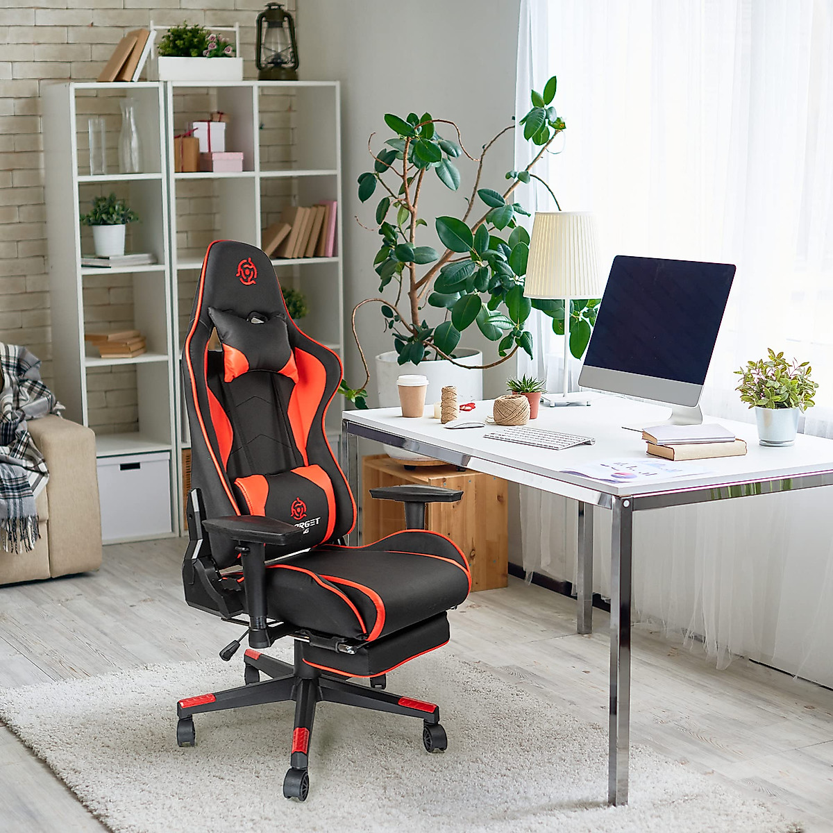 OnTarget Gaming Gaming Chair with Footrest High Back Gaming Chair with Footrest OnTarget GC100 Video Game Chair PC Racing Style Gamer Chair Ergonomic Office Chair
