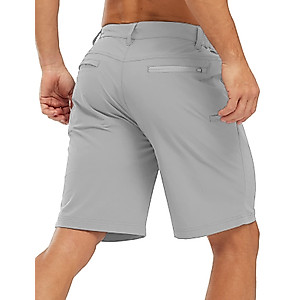 TBMPOY Men's Golf Shorts 9'' Elastic Waist Quick Dry for Flat Front Travel Casual Shorts with 5 Pockets(Light Grey,34)