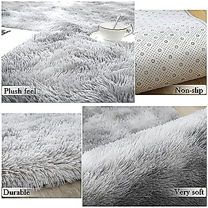 Grozoken Area Rug 5x7 Fluffy Soft Shaggy Rug Non-Slip Plush Rug for Living Room, Bedroom Rug, Indoor, Kids Room, Playroom, Light Grey