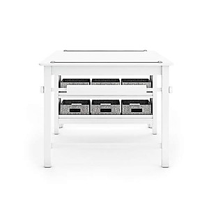 MARTHA STEWART Living and Learning Kids' Art Table and Stool Set - Creamy White: Wooden Drawing and Painting Desk with Paper Roller, Paint Cups and Removable Craft Supplies Storage Bins