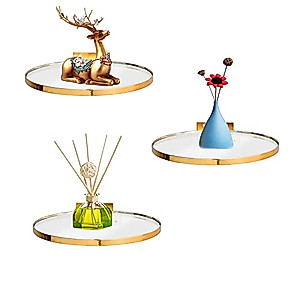 Cityelf Floating Shelves Wall Mounted Gold Wall Decor Iron Glass Hanging Shelf Home Decor Set of 3 Display Ledge Shelves for Living Room Bedroom Office-Gold