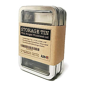 Rectangular Metal Storage Tin Box with Windowed Hinged Lid - Plain Silver Blank Storage Case, Survival Kit Tins 5.5" x 3.5" (2X)