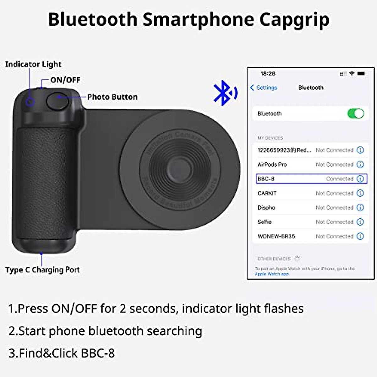 HAFOKO Magnetic Smartphone CapGrip Camera Cell Phone Handle Grip Photo 10W Wireless Charging Stand Phone Holder with Bluetooth Wireless Remote Control Compatible for iPhone Samsung Video Shooting