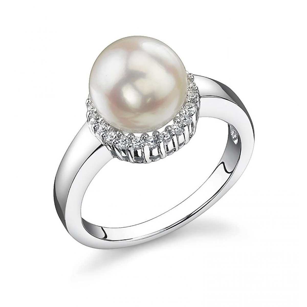 The Pearl Source 8-8.5mm Genuine White Japanese Akoya Saltwater Cultured Pearl Ashley Ring for Women